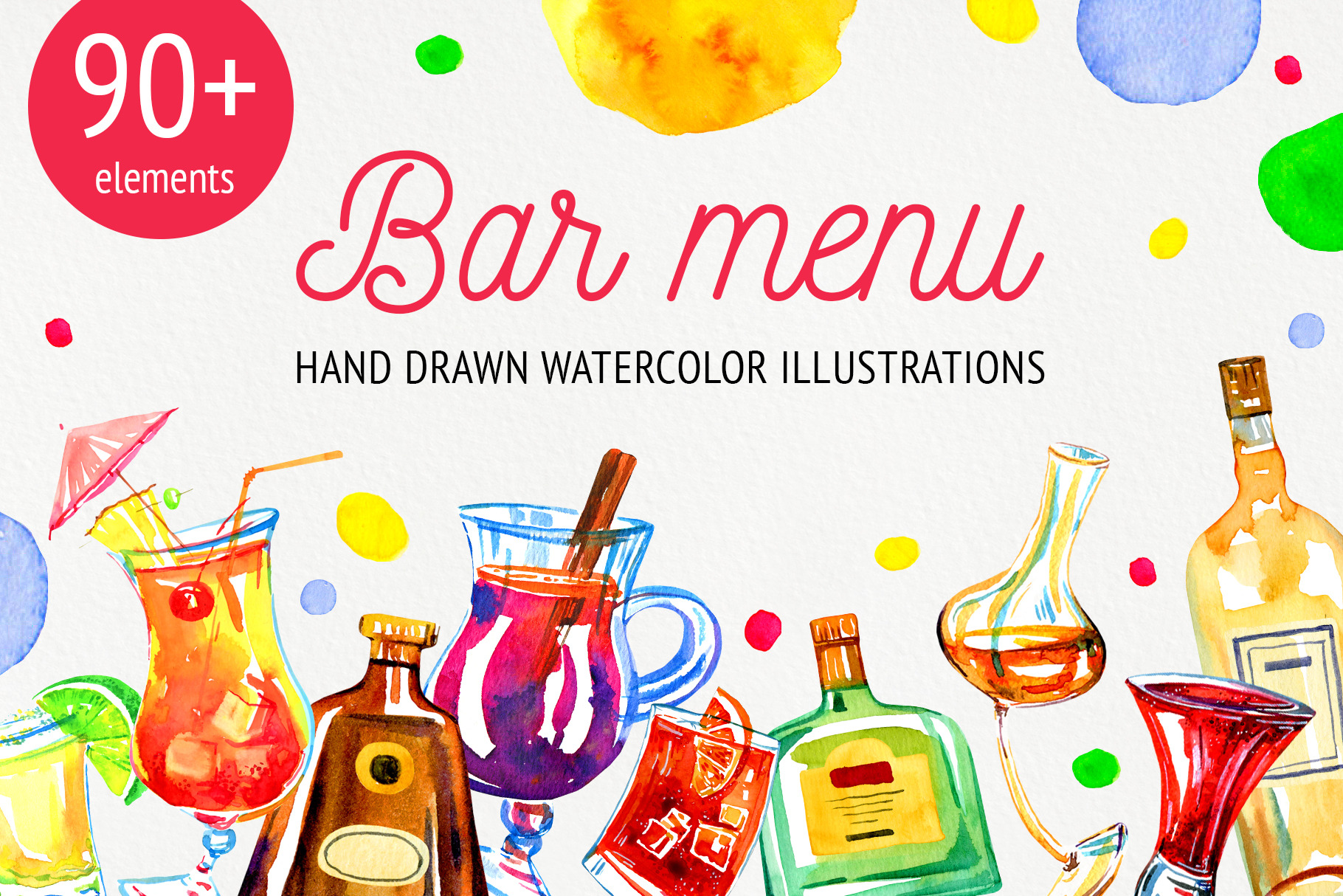 Bar menu - watercolor illustrations, an Object Graphic by alex__marina ...