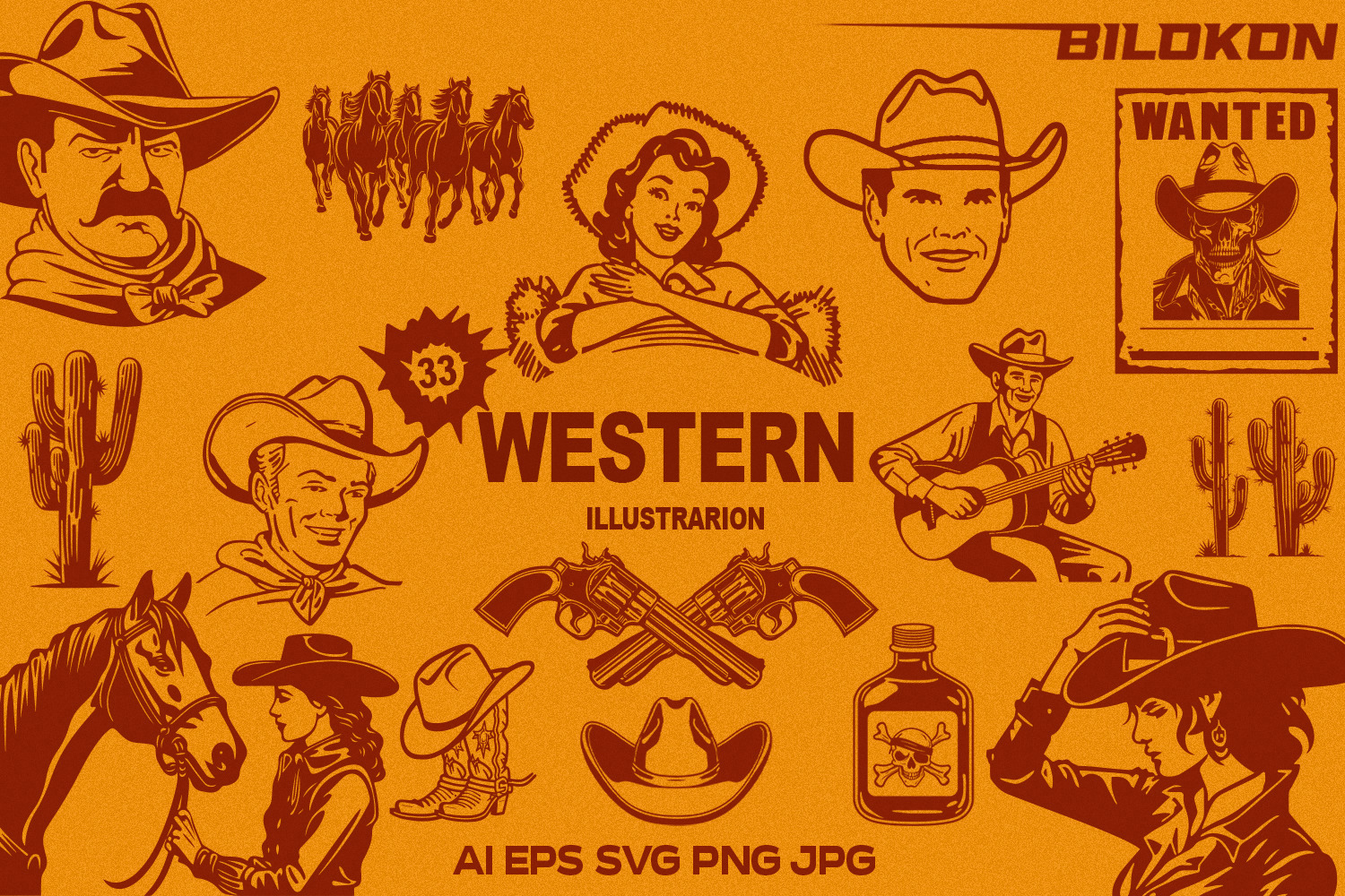 Western Retro Vector Pack, an Object Illustration by Bilokon | Creative ...