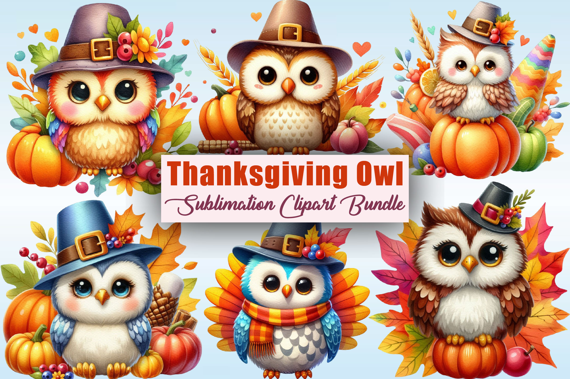 Cute Thanksgiving Owl Clipart Bundle, a Graphic by CitraGraphics