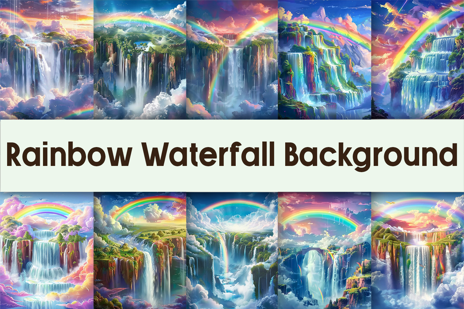 Rainbow Waterfall Background, a Background Graphic by AdriOP