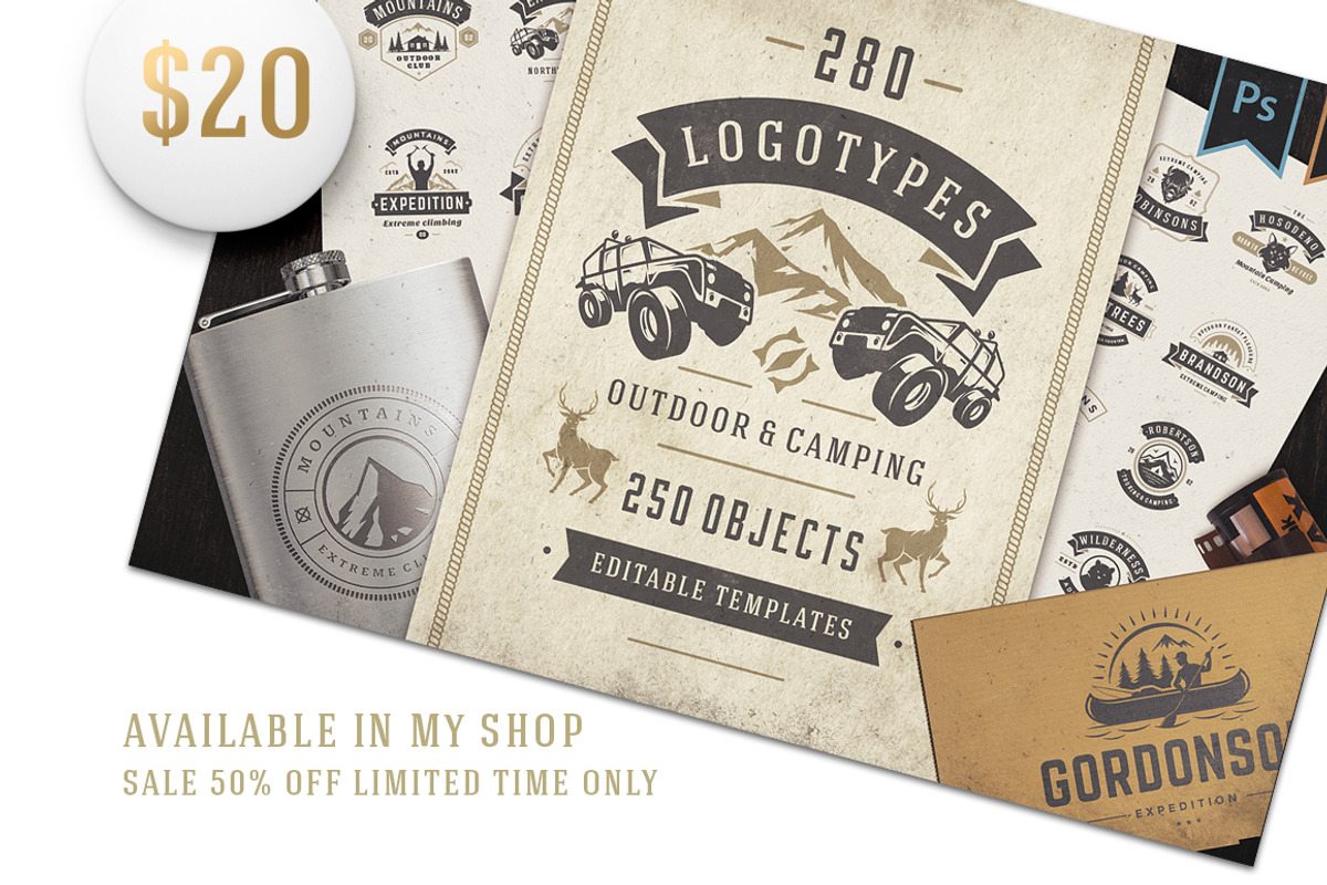 50 Outdoor logos and badges, a Branding & Logo Template by Vasya Kobelev