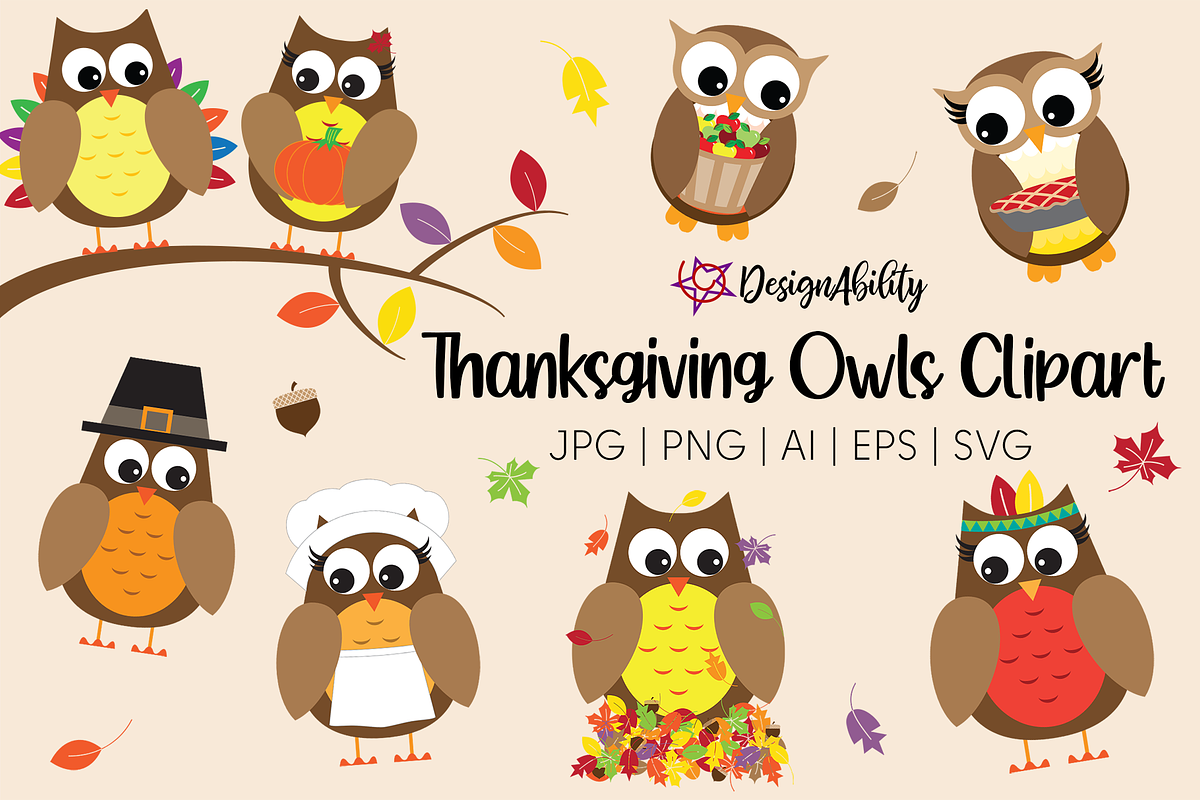 Thanksgiving Owls Clipart, an Object Graphic by DesignAbility