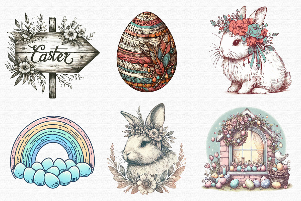 Boho Easter Clipart PNG, an Illustration by designhome | Creative Market