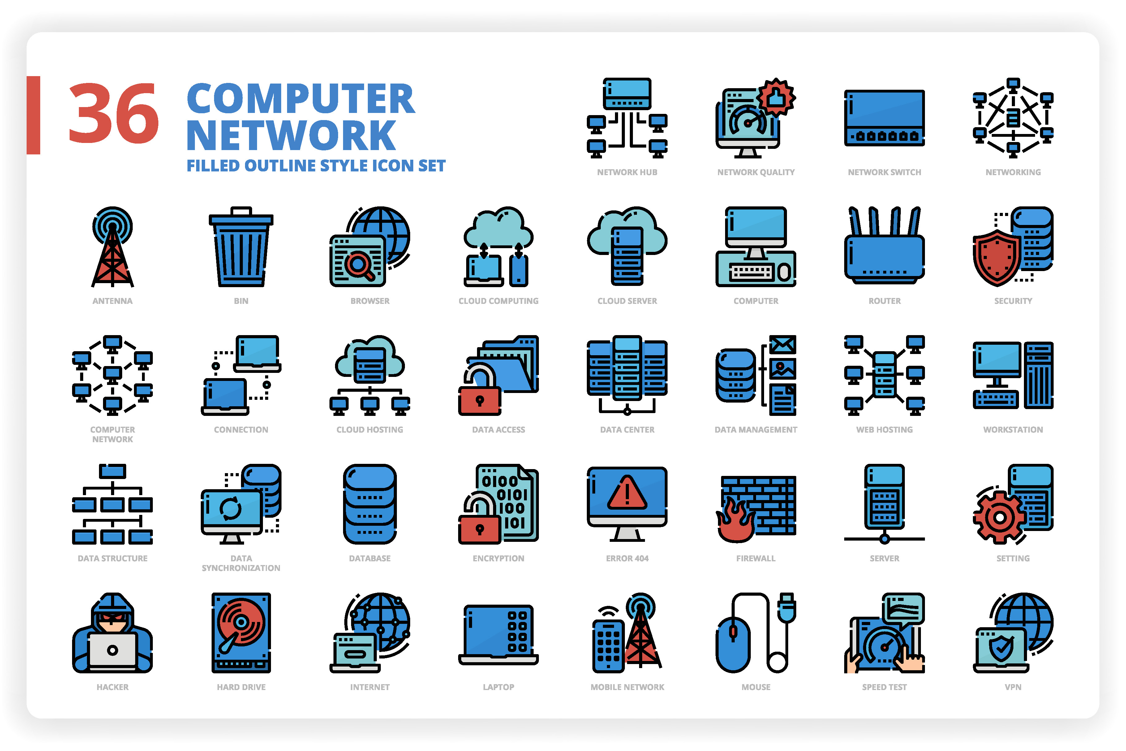 36 Computer Network Icons x 3 Styles, an Icon by monkik