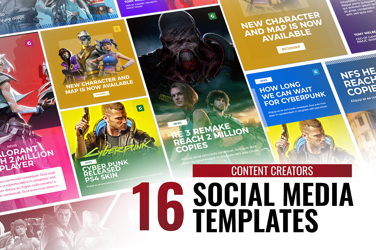 Gaming Social Media Templates Kit, a Social Media Template by Graphics Frag