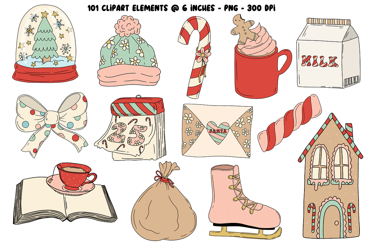 Groovy Retro Christmas Clipart Set, a Graphic by Murphy & Frank