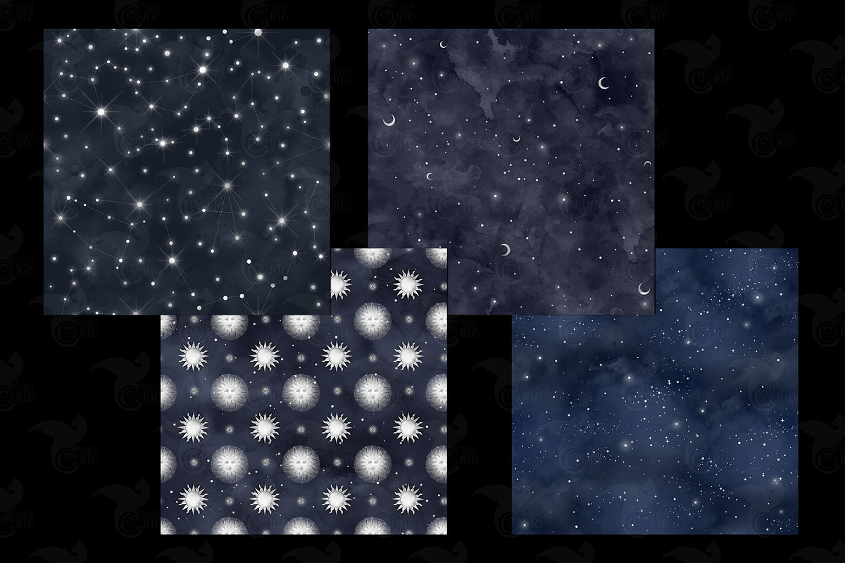 Silver Starry Night Digital Paper, a Texture Graphic by Digital Curio