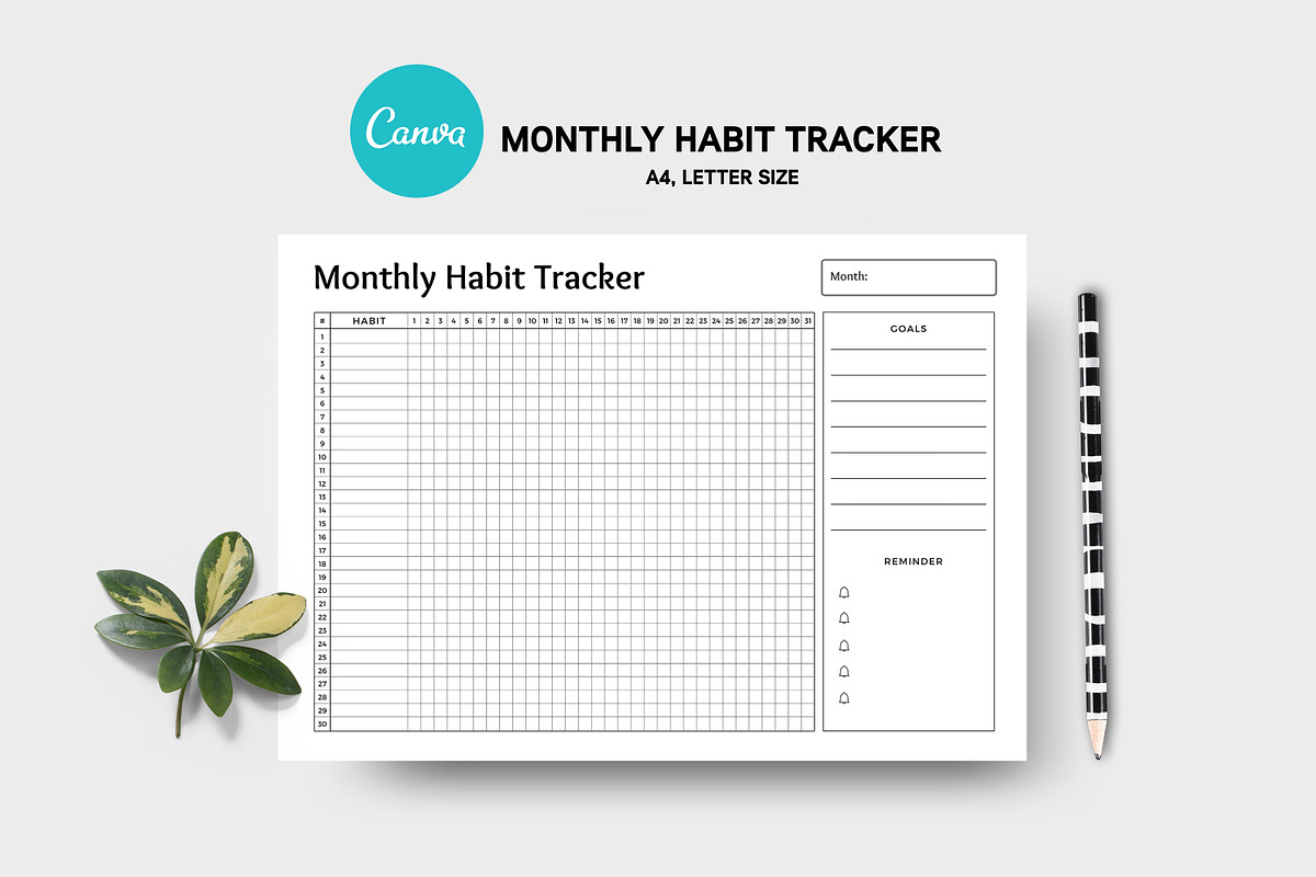 Editable Canva Monthly Habit Tracker, a Stationery Template by Ultimate ...