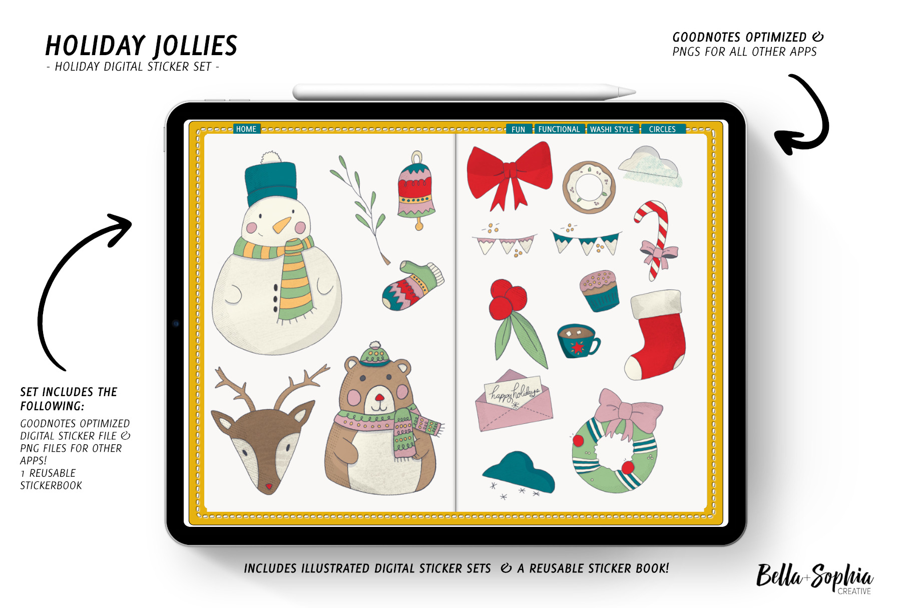 Holiday Digital Stickers - PNG + GN5, a Stationery Template by Bella ...
