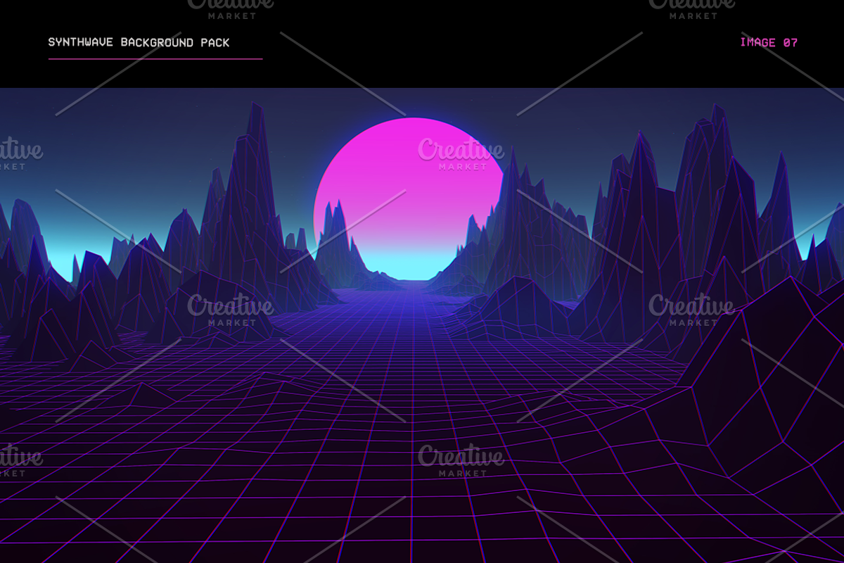 Synthwave Retrowave Background Pack, a Templates & Theme by dennybusyet