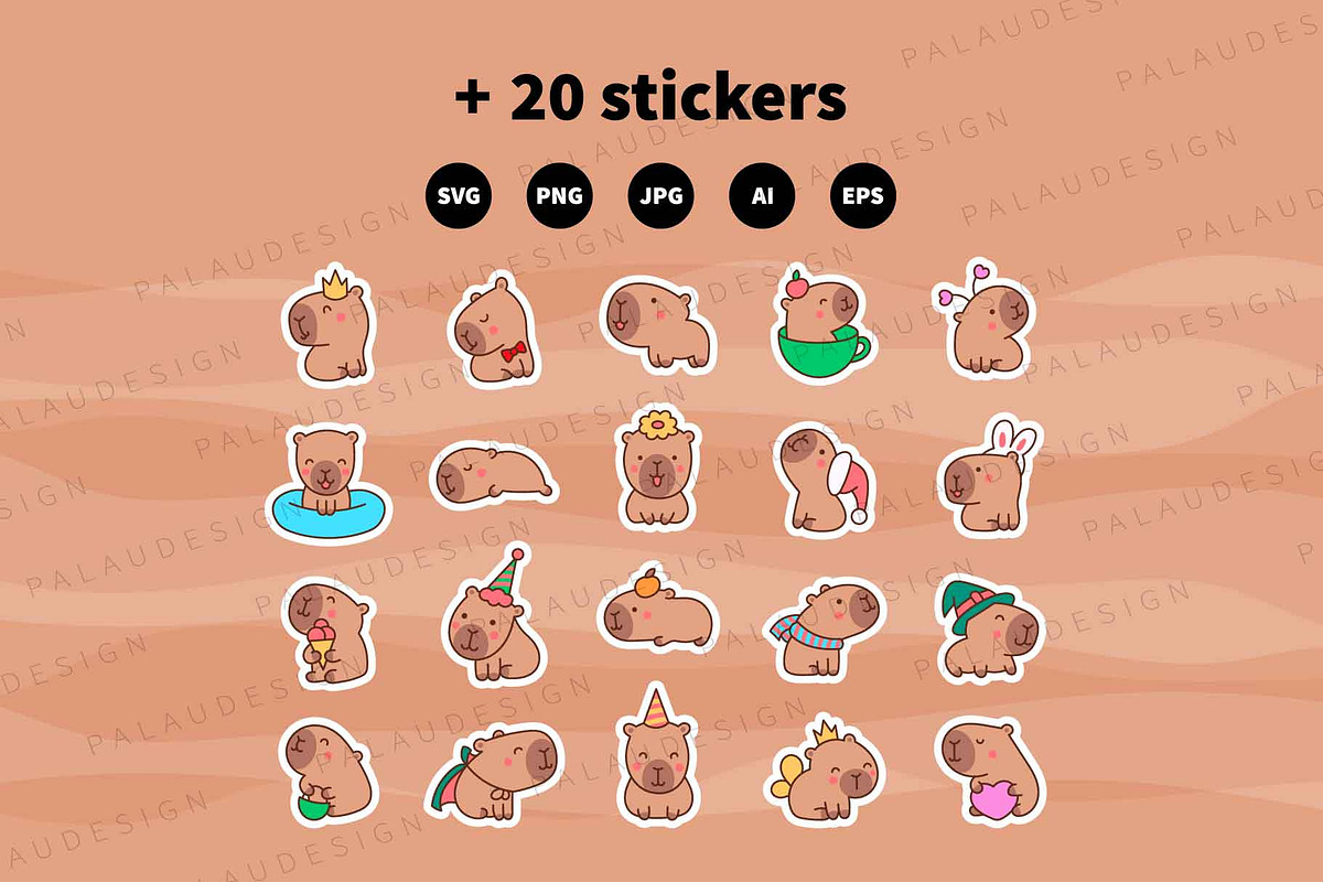 Cute kawaii capybara, an Animal Illustration by Palau | Creative Market