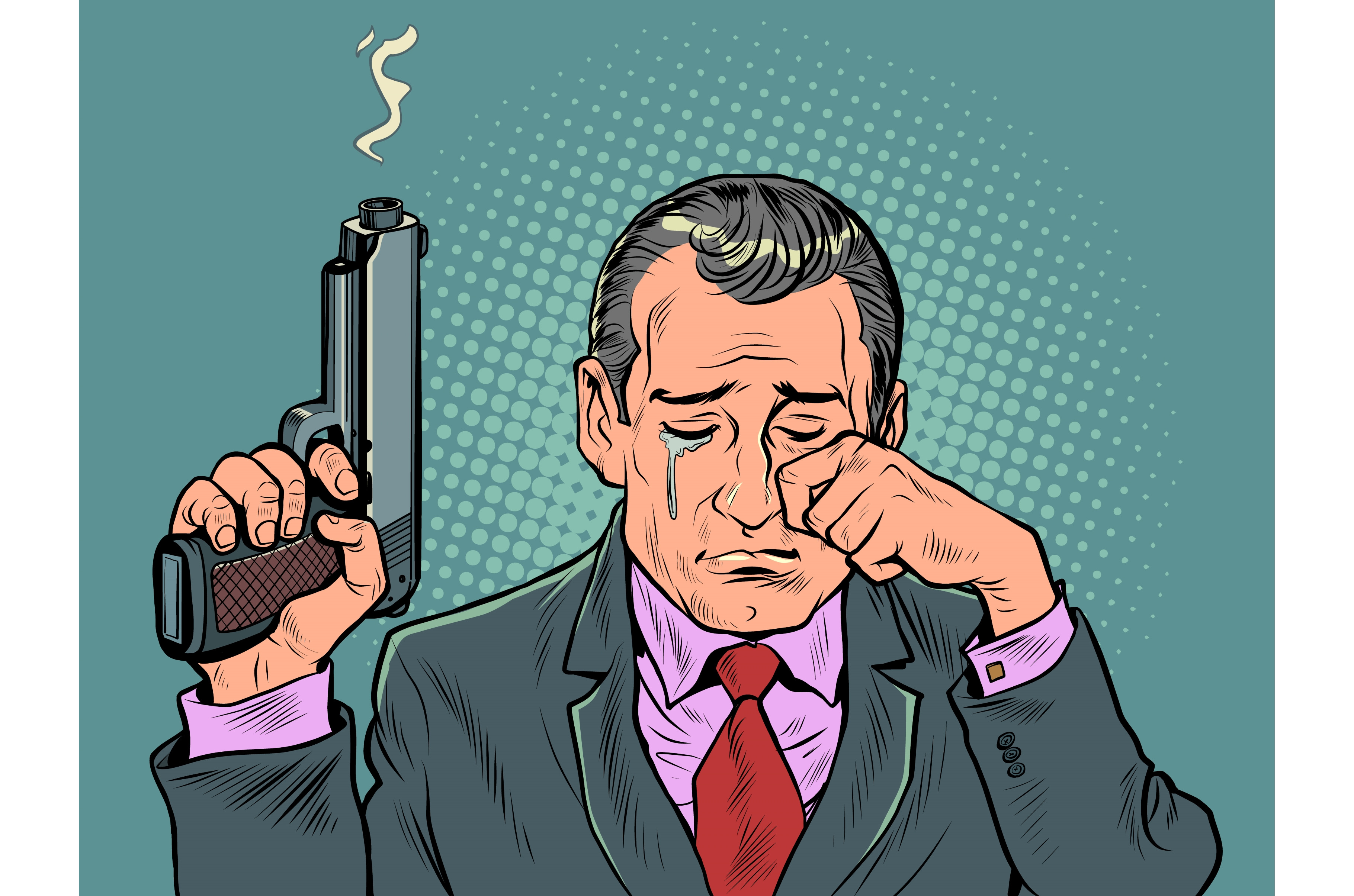 A man with a gun is crying. A spy is, a Person Illustration by studiostoks