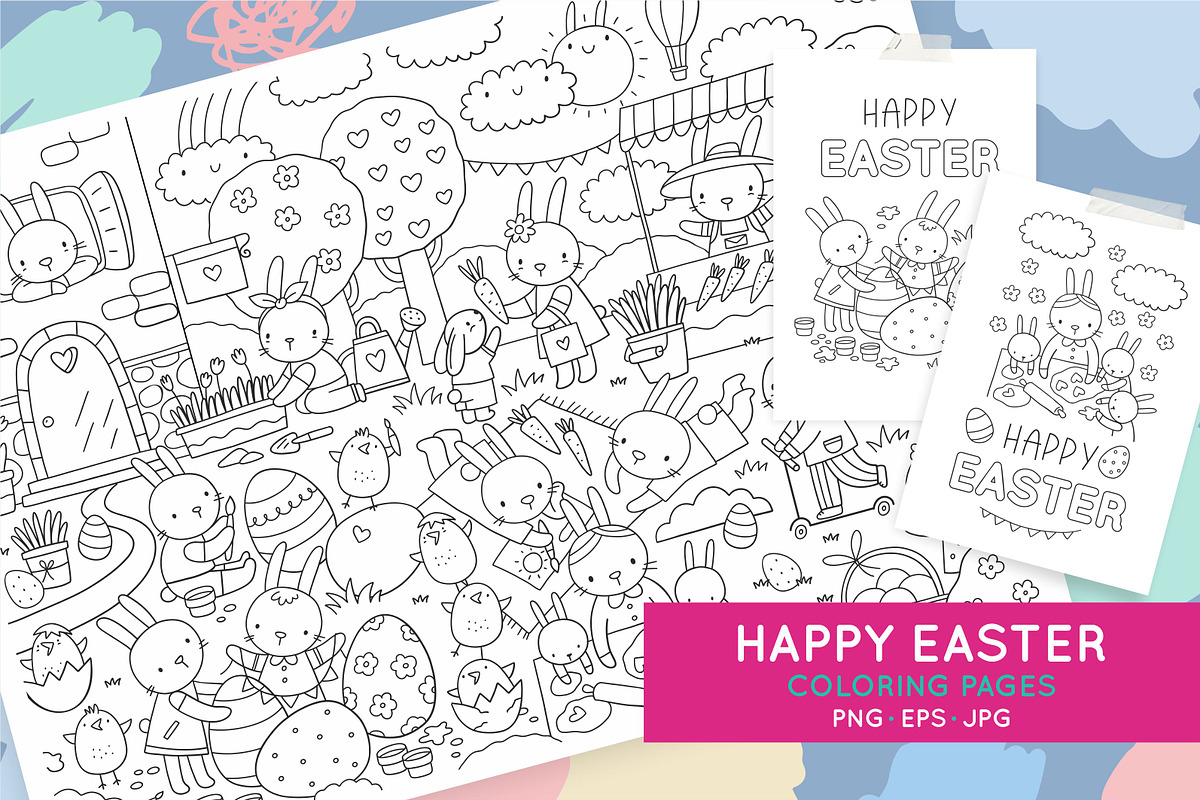 Happy Easter - big coloring poster