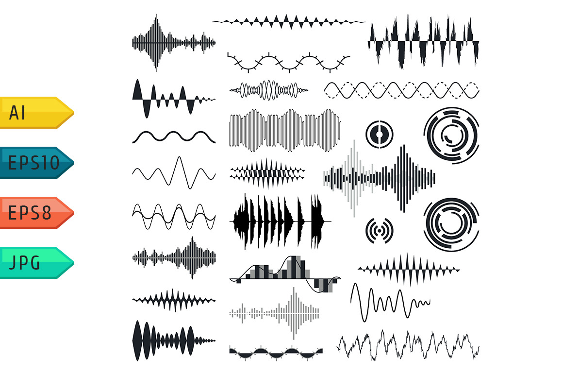Vector sound waves set., a Pattern Graphic by julia_musdotter