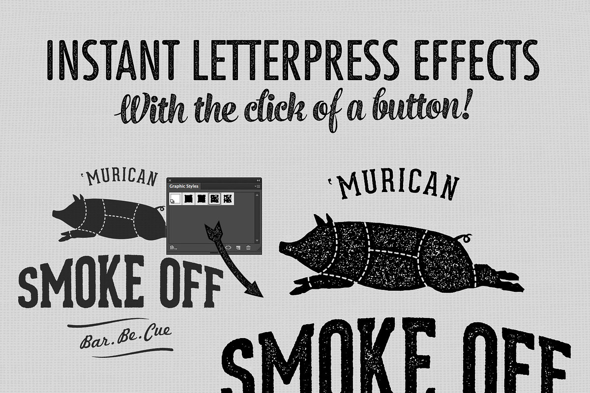 Ink Stamp Effect Illustrator Styles, a Layer Style Add-On by Spoon Graphics