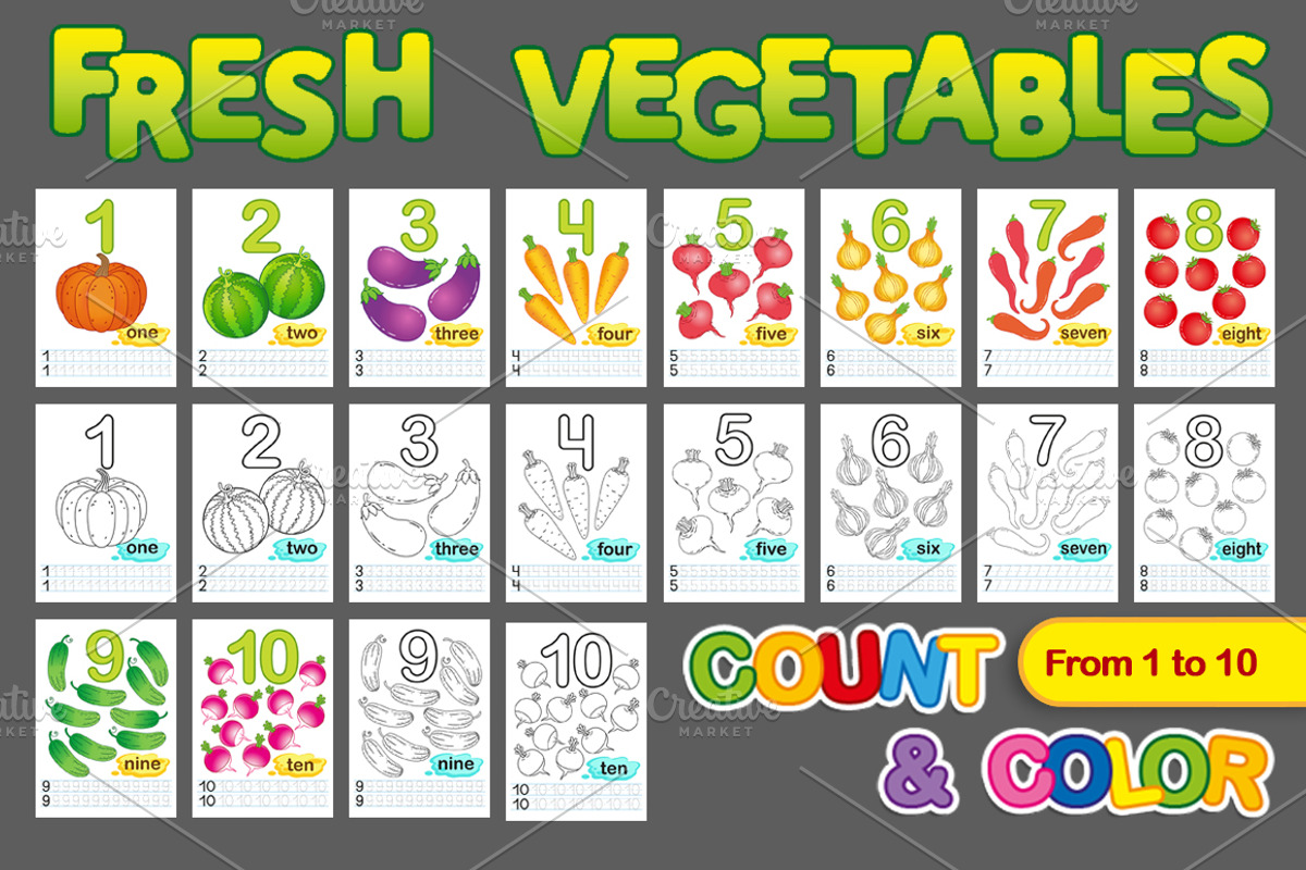 Fresh vegetables, count and color, an Education Illustration by ...