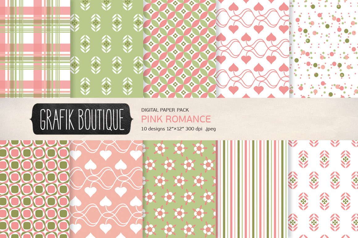 Romantic pattern digital paper pack, a Pattern Graphic by GrafikBoutique