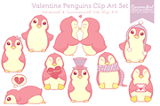Valentine Penguins Clip Art Set, an Animal Illustration by RaccoonGirl ...
