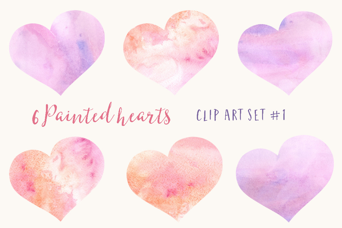 6 Pink Watercolor Hearts Clipart Set, a Graphic by KitsPix