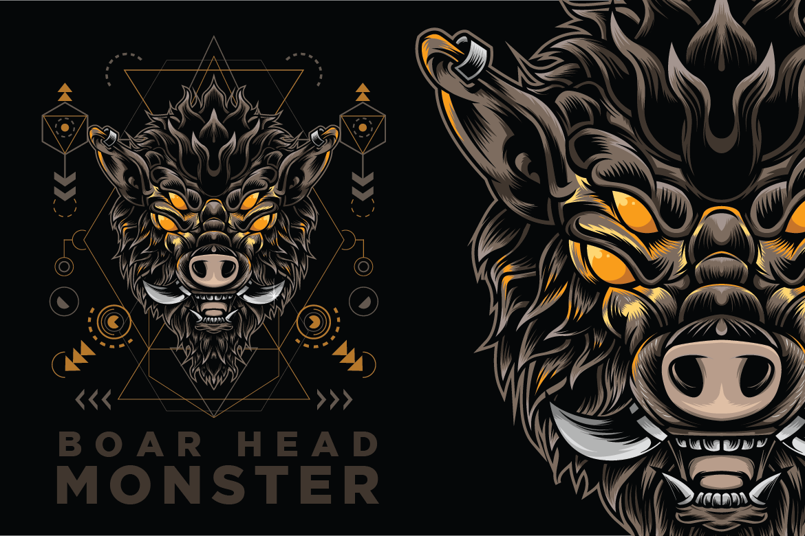 Boar Head Monster Vector | Graphics ~ Creative Market
