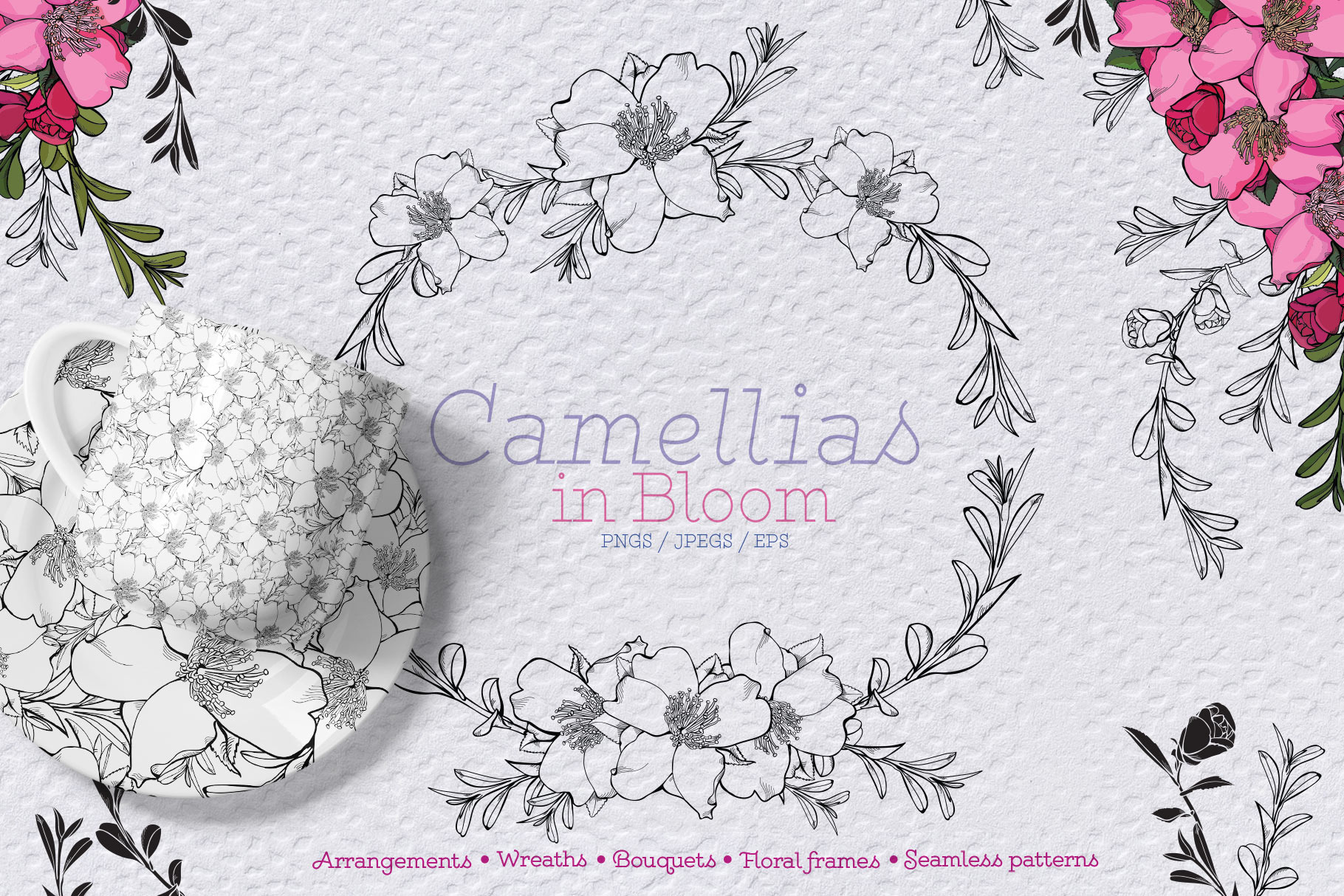 CAMELLIA BLOOM DESIGN SET, an Illustration by Sketchbook Designs