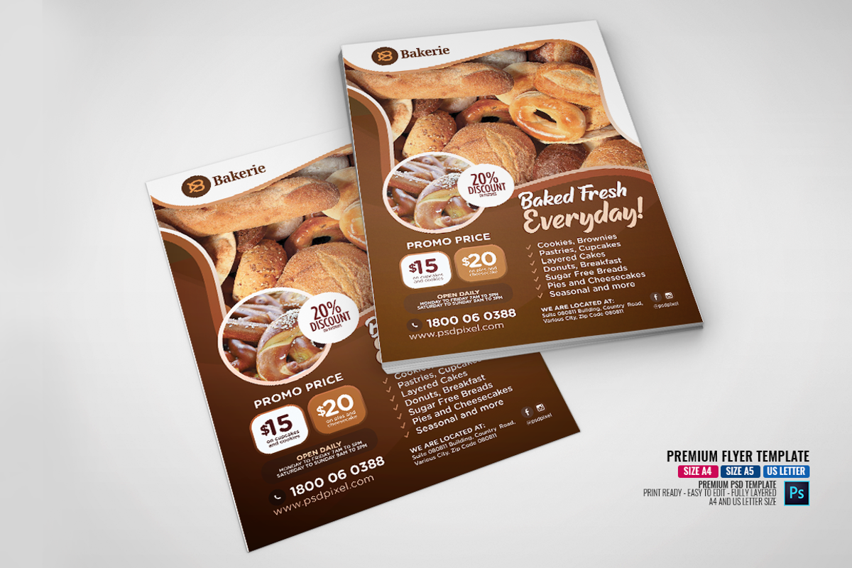 Bakery Promotional Flyer, a Flyer Template by PSDPixel