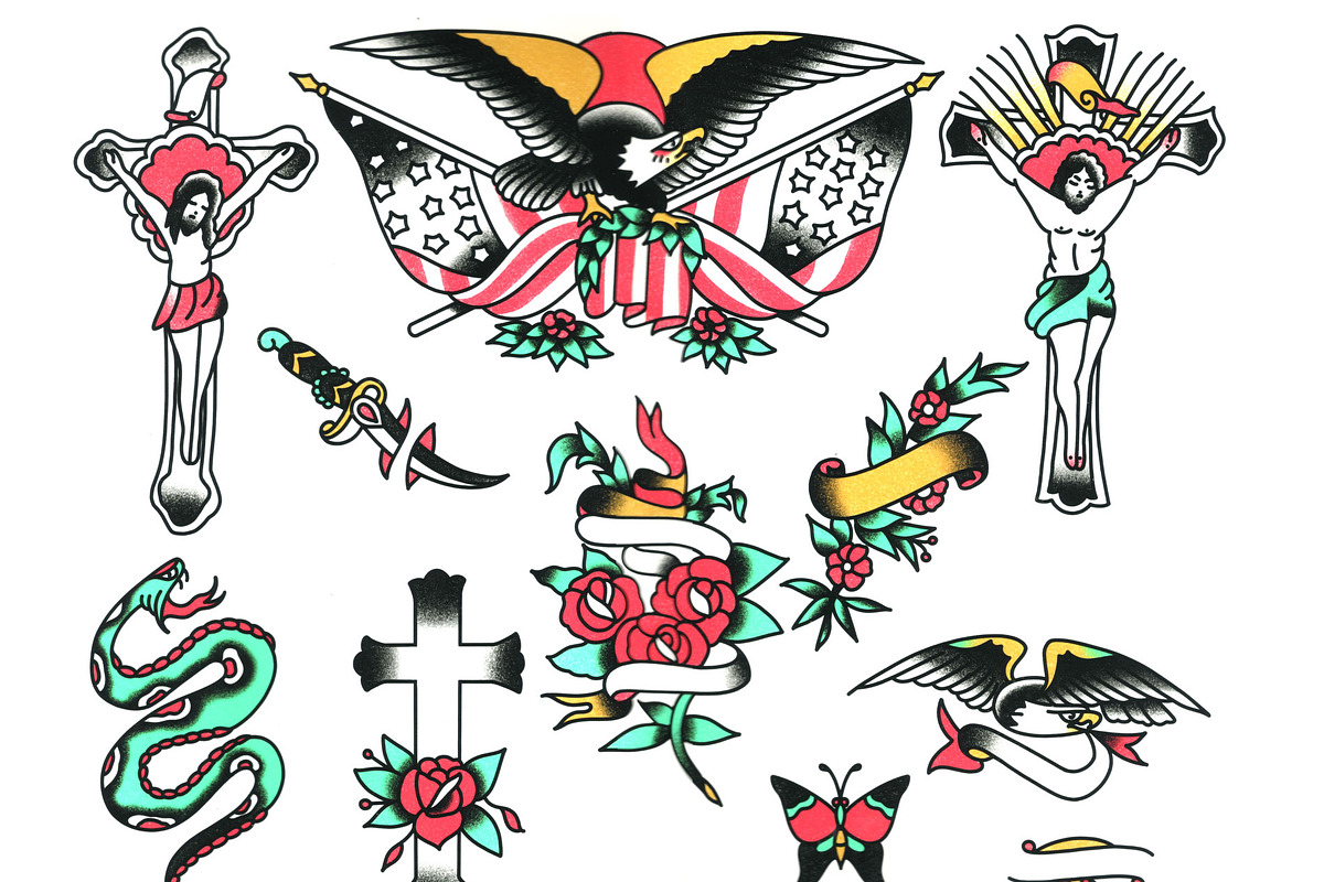 Traditional Tattoo Flash 25+ Designs, an Illustration by Stock Design ...
