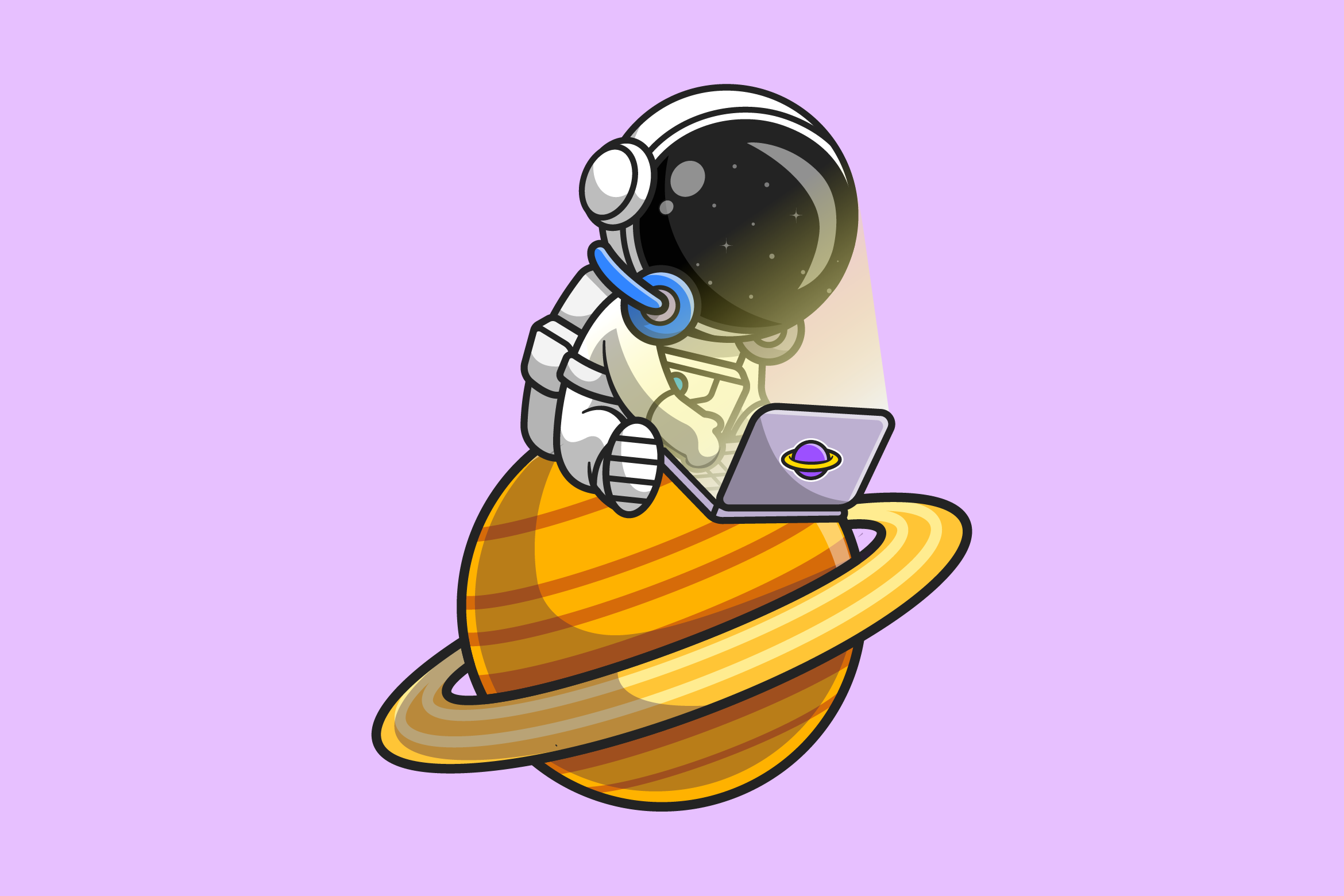 Cute Astronaut Playing Laptop, a Technology Illustration by Catalyst Labs