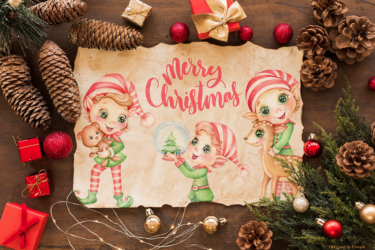 Cute Christmas Elf Watercolor clipart