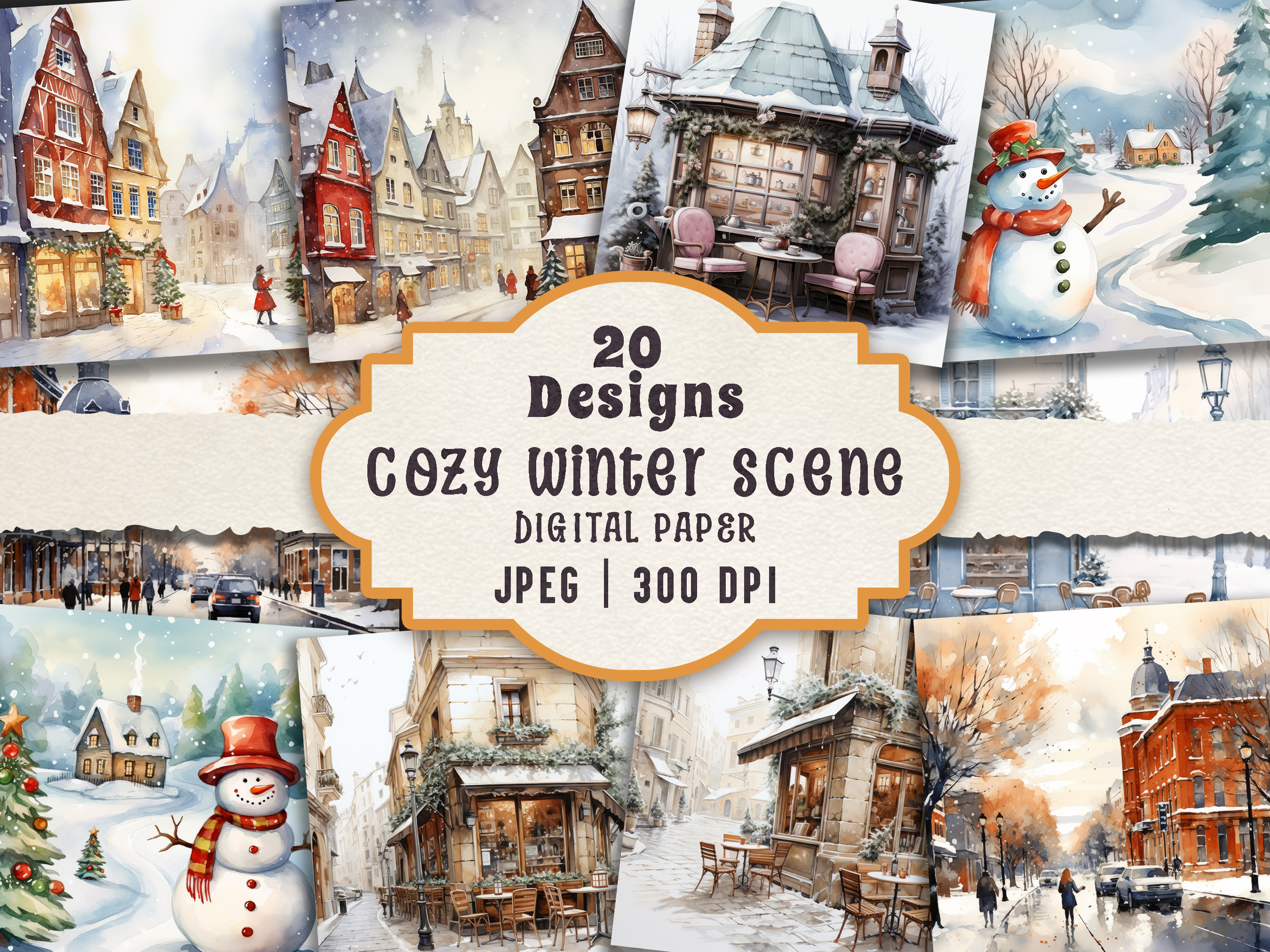 Cozy Winter Scene Digital Paper, a Background Graphic by Design Scotch
