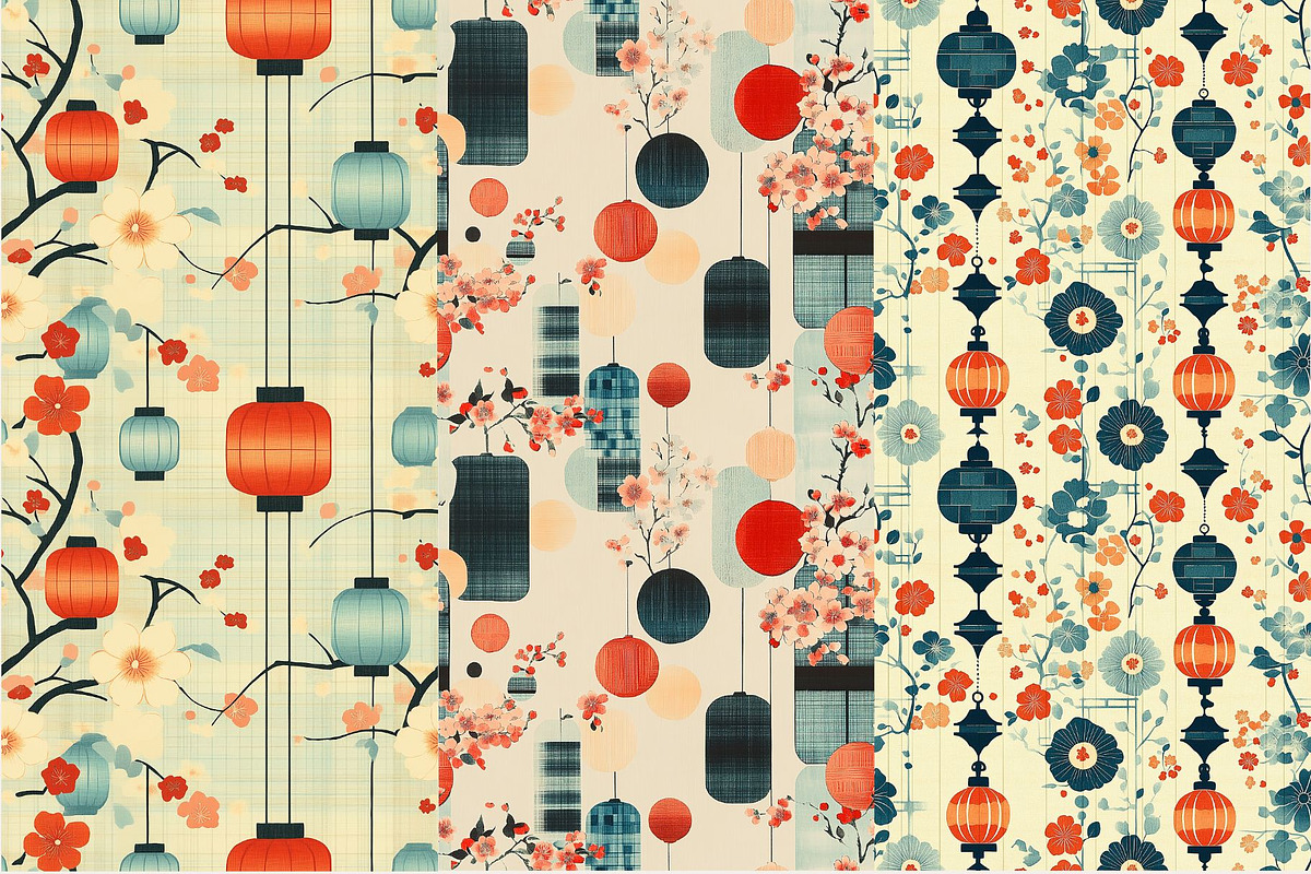 12 Midcentury Tokyo Seamless Pattern, a Pattern Graphic by Inknfolly