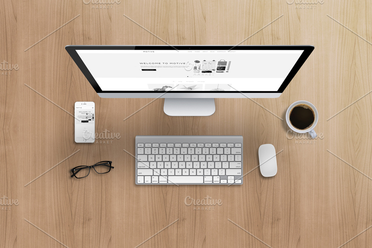8 Office Desk Top View Photo Bundle, an UI Kit Template by GFXZ Designs