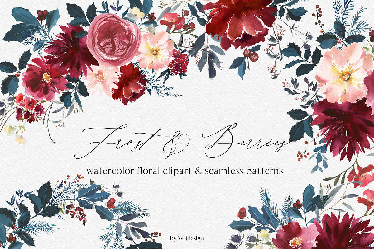 Christmas Watercolor Flower Clipart