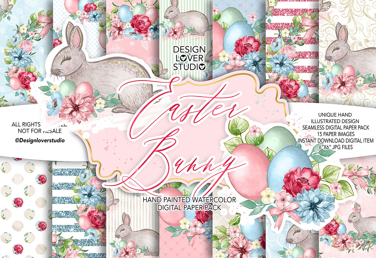 Easter Bunny digital paper pack, a Pattern Graphic by designloverstudio