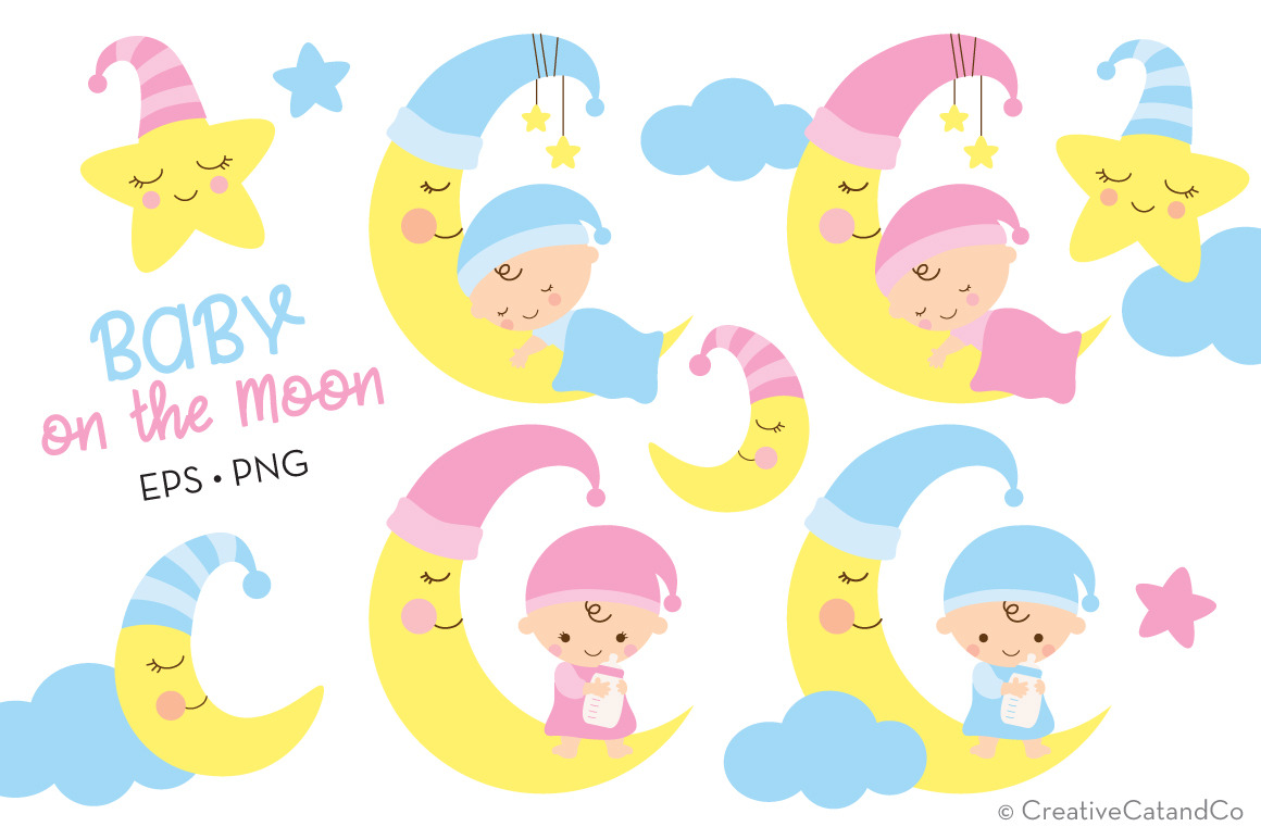 Baby Moon Star Vector EPS PNG, a Person Illustration by CreativeCatandCo