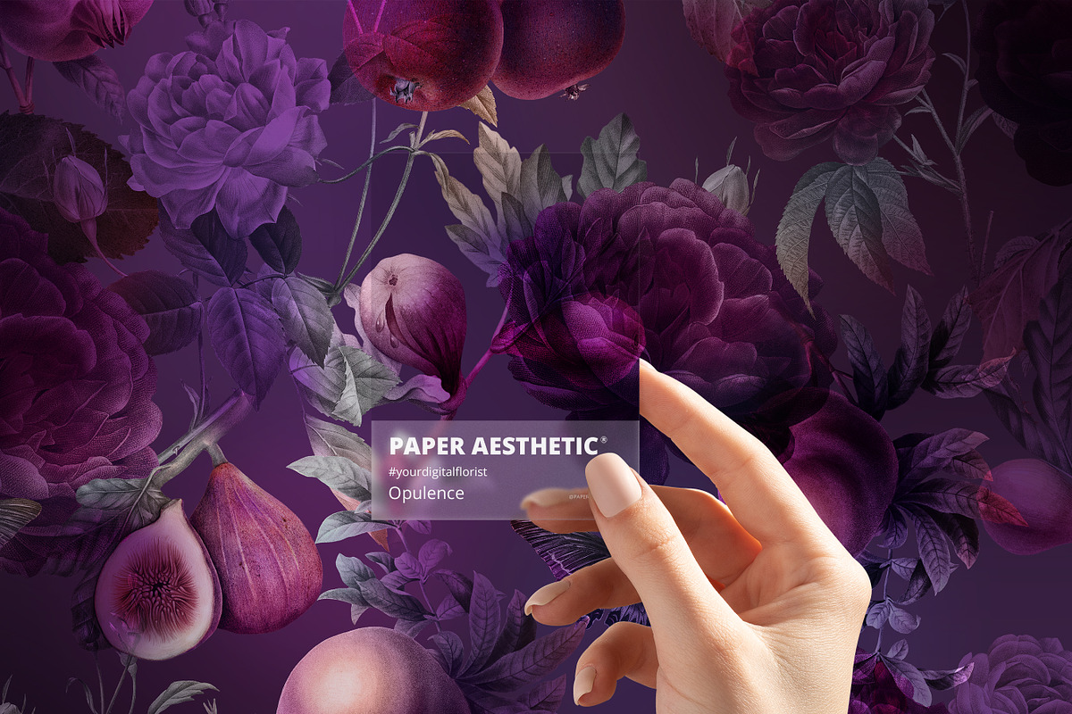 Purple Fruits & Flowers Paper Pack, a Pattern Graphic by paper aesthetic