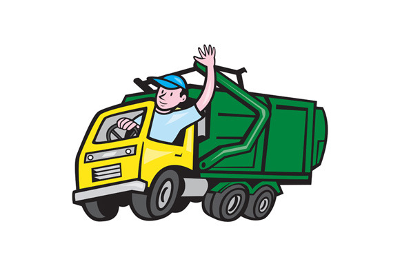 Garbage Truck Driver Waving Cartoon, a Transportation Illustration by ...