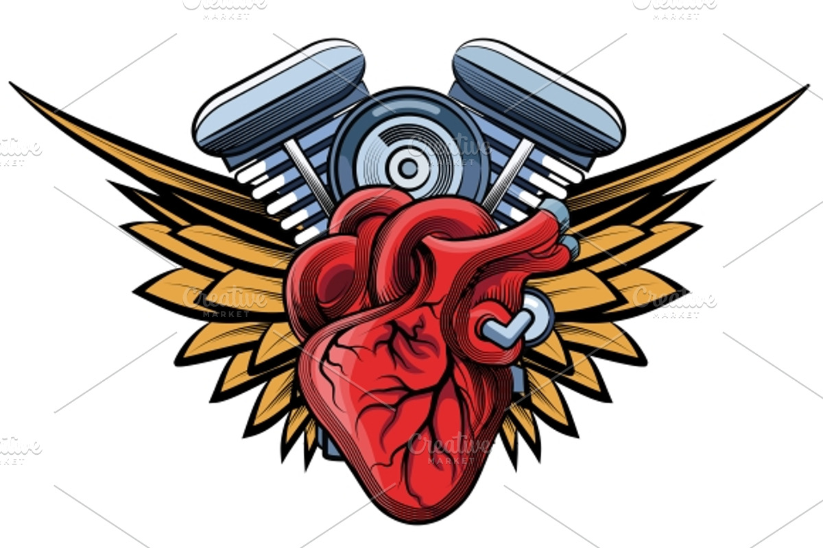 motorcycle engine with wings, an Object Graphic by Microvector