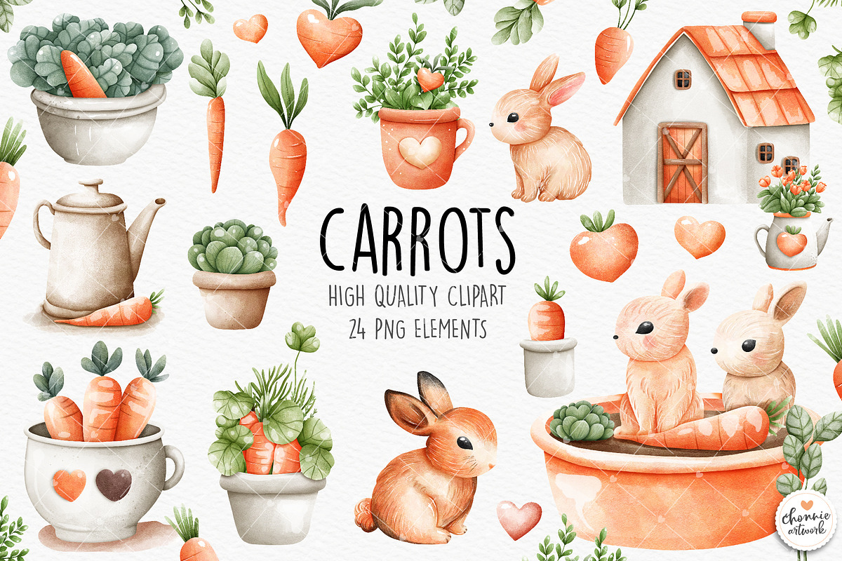 Carrot clipart, Easter clipart, a Food Illustration by Chonnieartwork