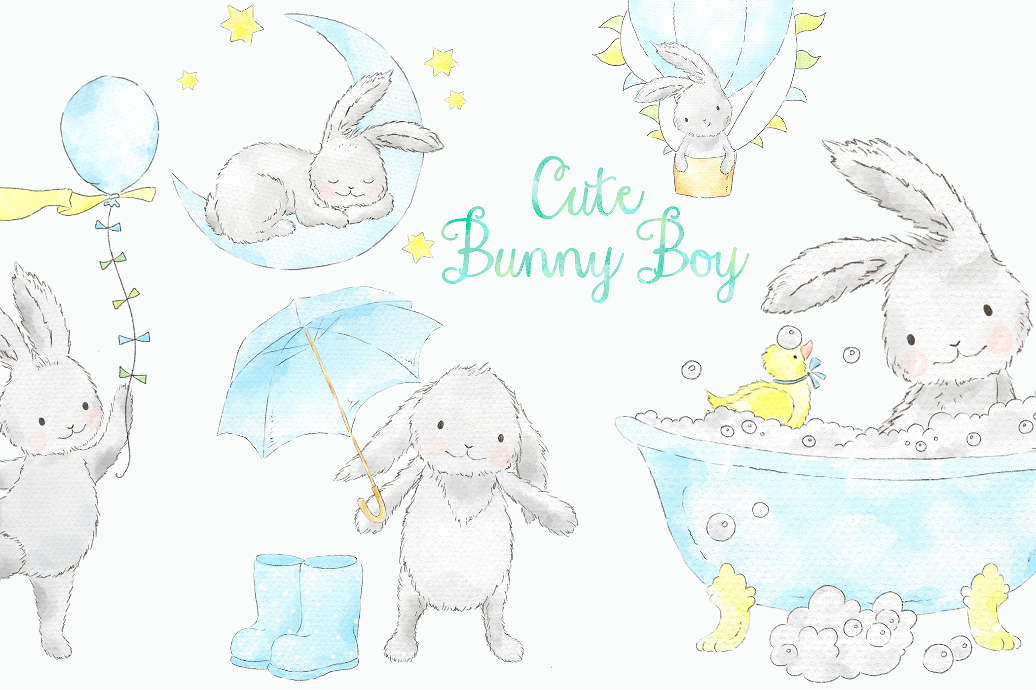 Cute bunny boy watercolor clip art, an Illustration by Magic Story Studio