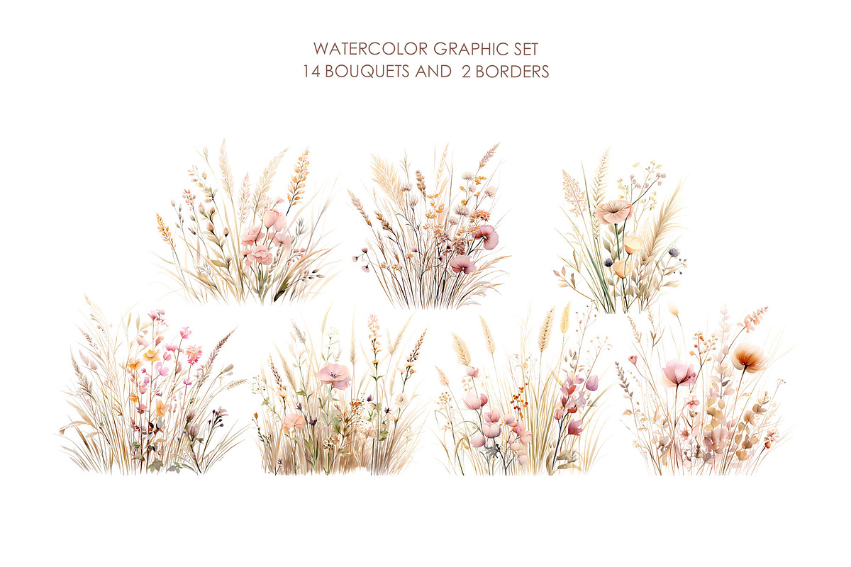Watercolor Boho Wild Flowers clipart