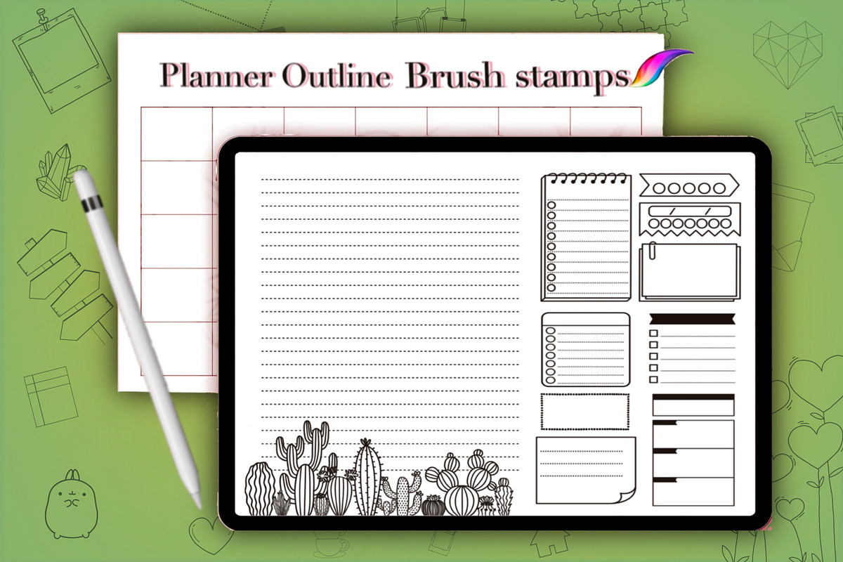 Digital Planner Mockup Template Bullet journal Brushes Stamp.