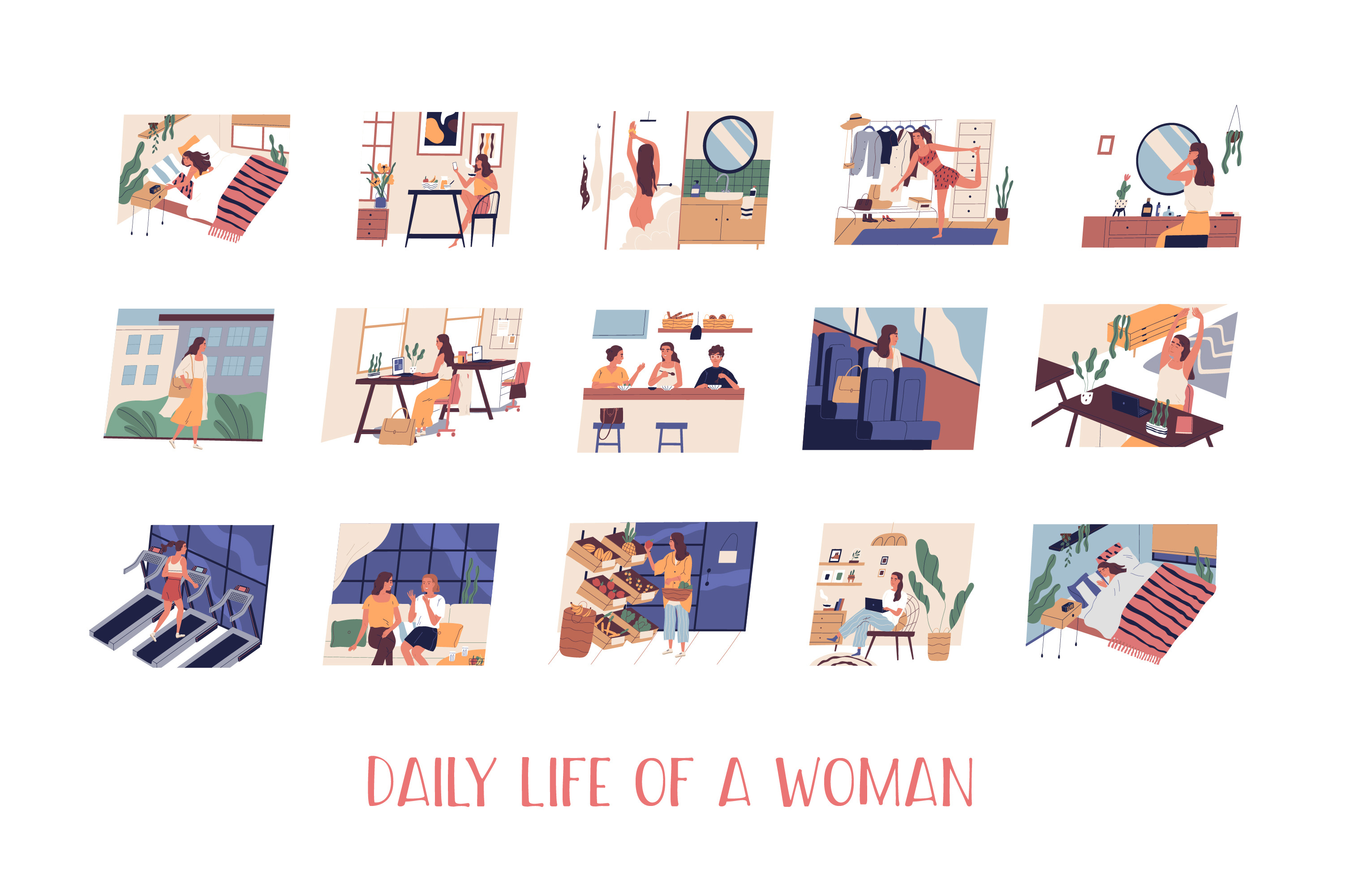 Young woman's daily routine, a Healthcare Illustration by Good Studio ...