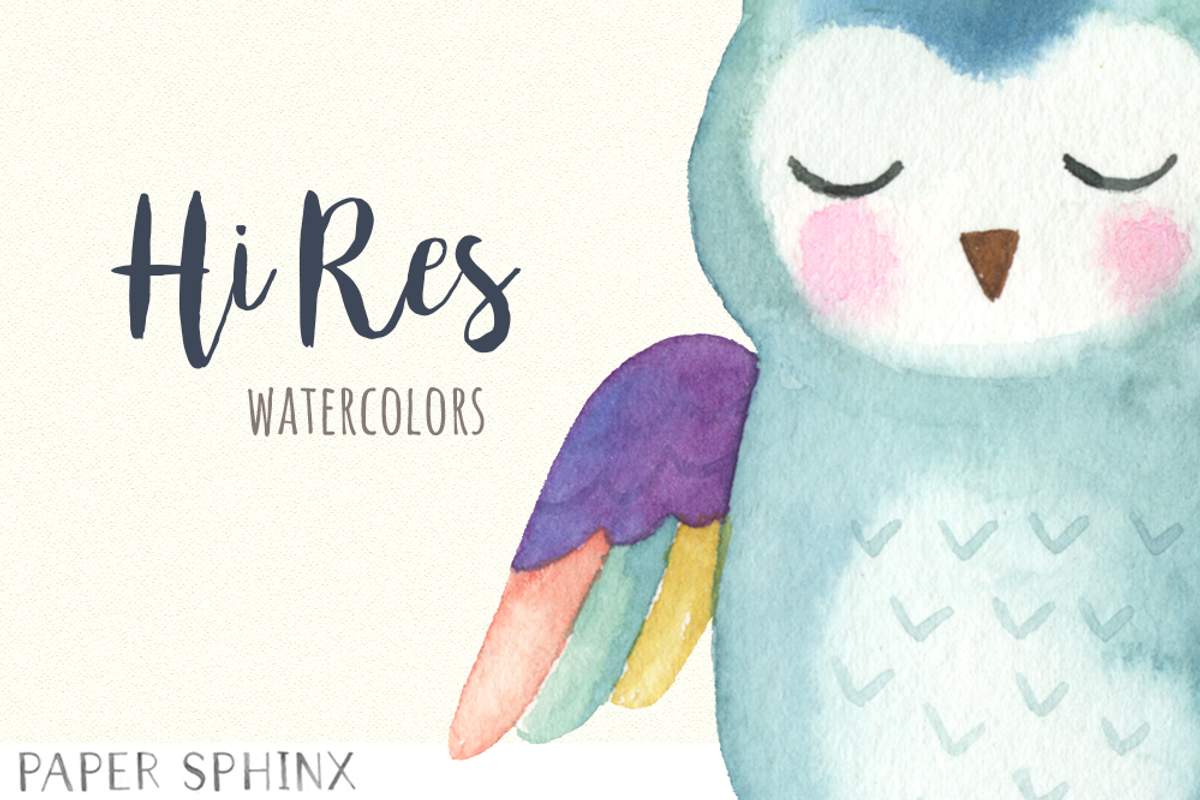 Watercolor Owls Clipart Pack, an Illustration by PaperSphinx