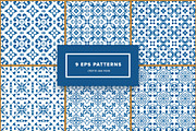 Watercolor/Vector Blue Tile Patterns, a Pattern Graphic by Kotulska