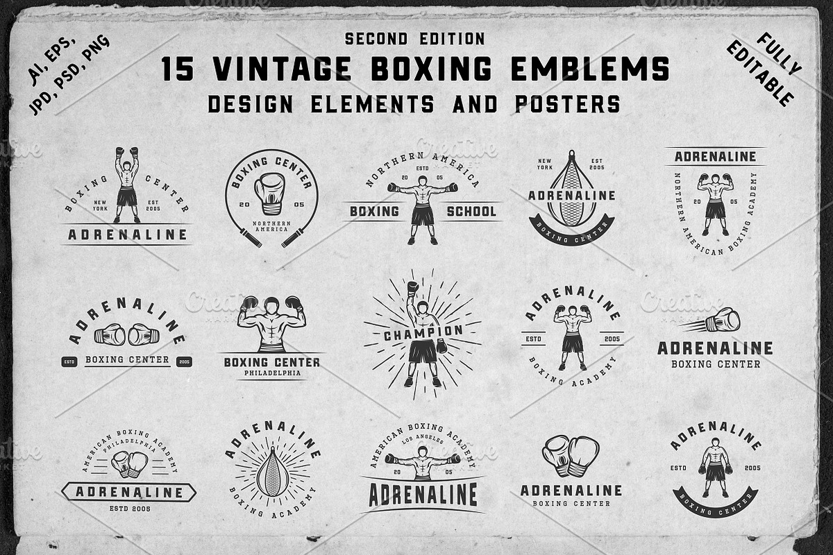 15 Vintage boxing emblems, a Branding & Logo Template by AkimD