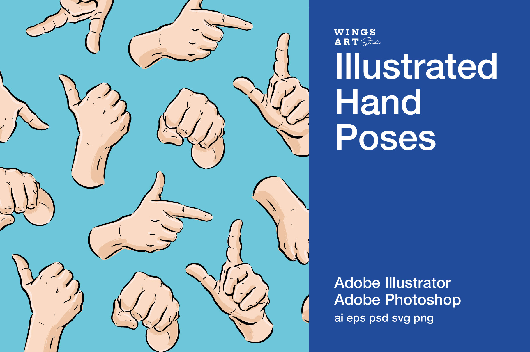 Illustrated Hand Poses - Vectors, an Illustration by Wingsart Studio