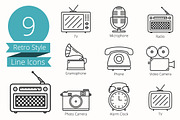 9 Retro Style Line Icons | Outline Icons ~ Creative Market