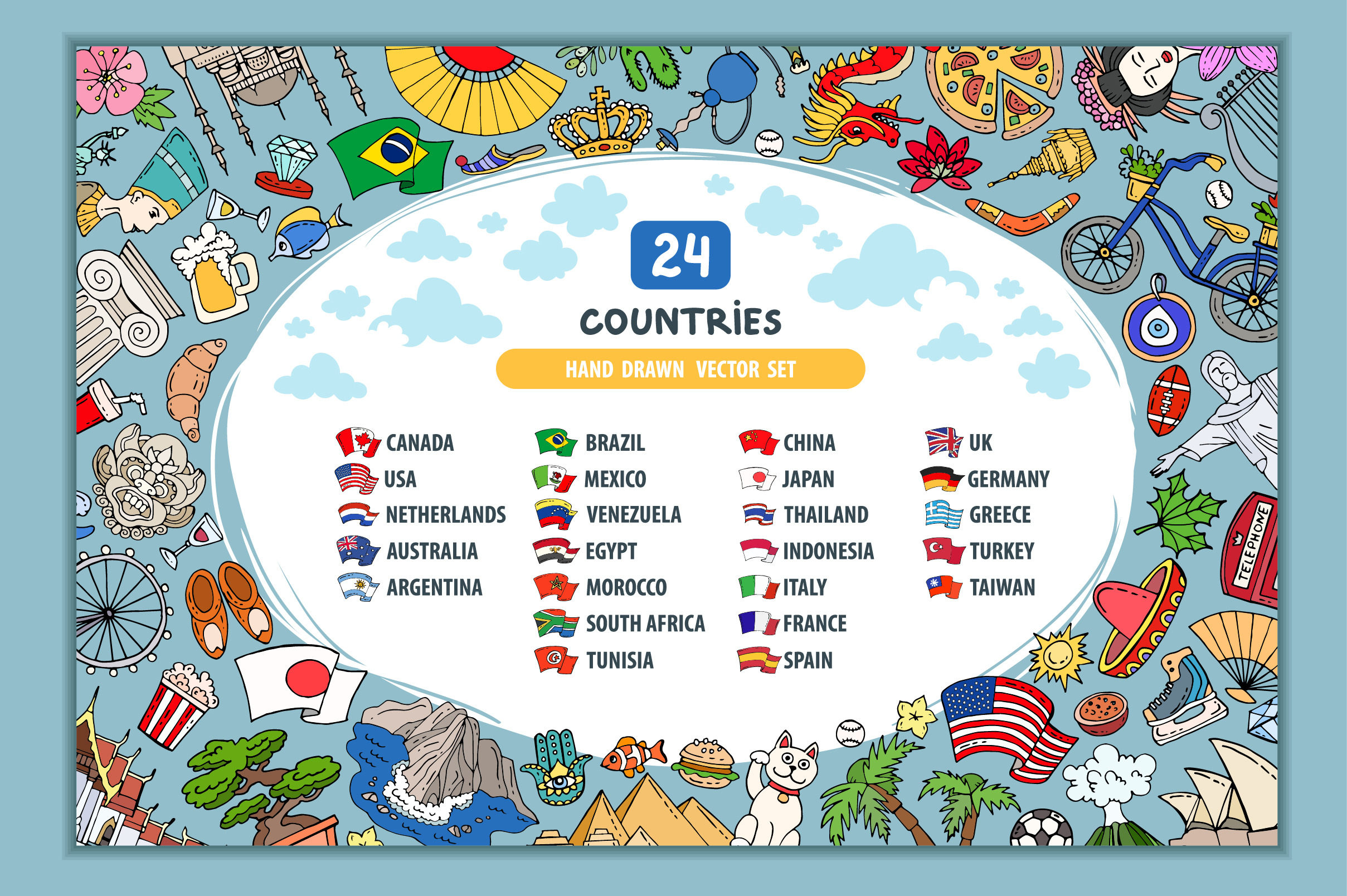 Vector set with 24 countries, an Object Graphic by Olga Chuklay