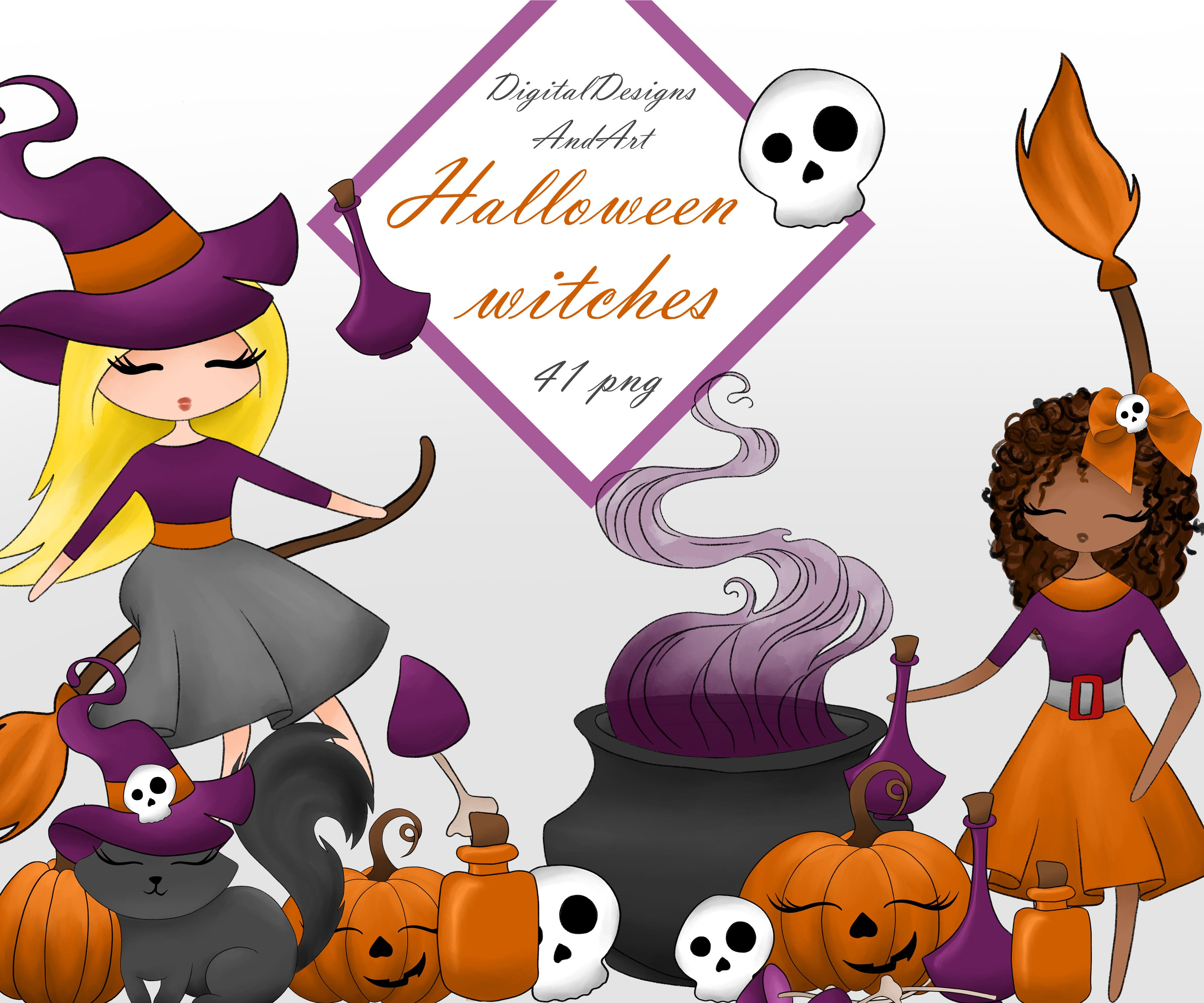 Halloween witches clipart, an Illustration by DarinaDigital